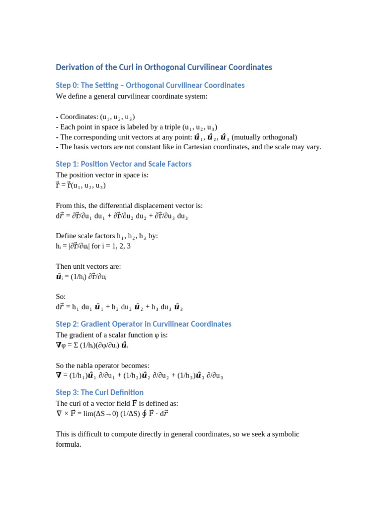 Curl Derivation in Curvilinear Coordinates | PDF