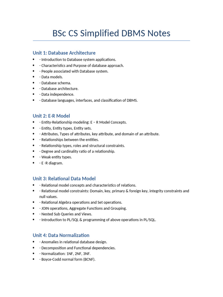 BSc CS DBMS Notes Overview | PDF