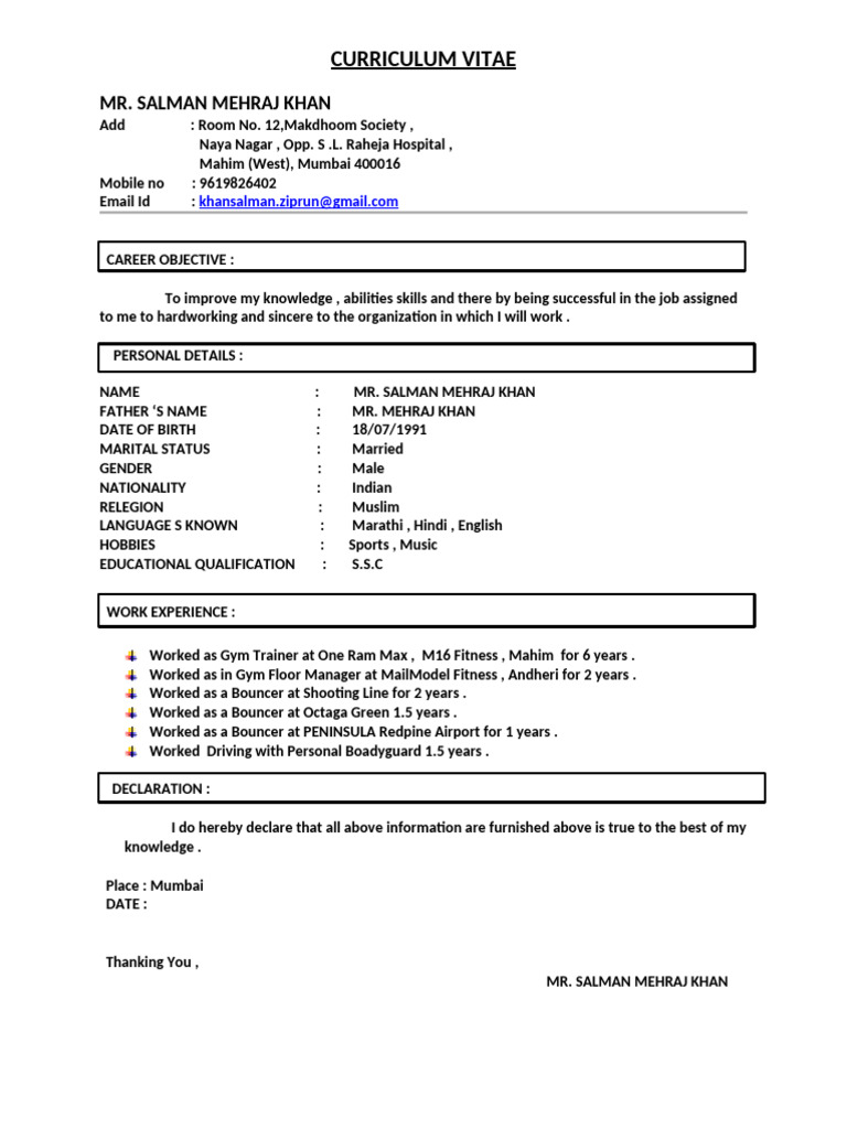 CURRICULUM VITAE Salman Mehraj Khan | PDF
