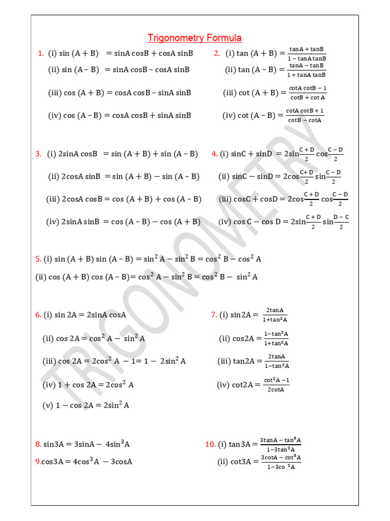 Trigonometry Formula | PDF
