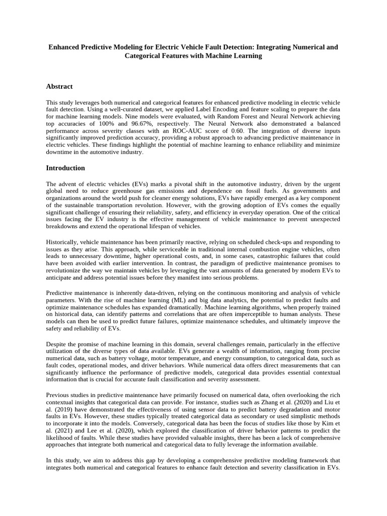 Enhanced Predictive Modeling For Electric Vehicle Fault Detection | PDF ...