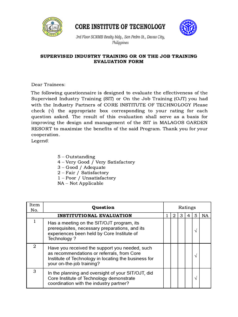 SIT/OJT Evaluation Form for Trainees | PDF | Behavior Modification