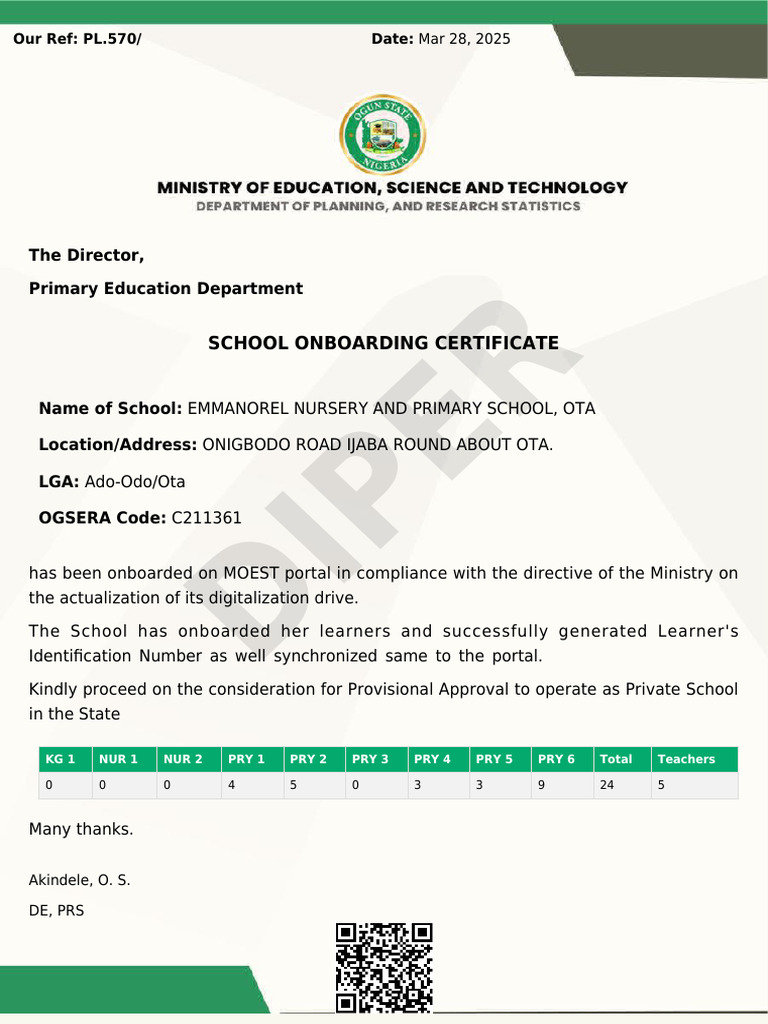 Diper: School Onboarding Certificate | PDF
