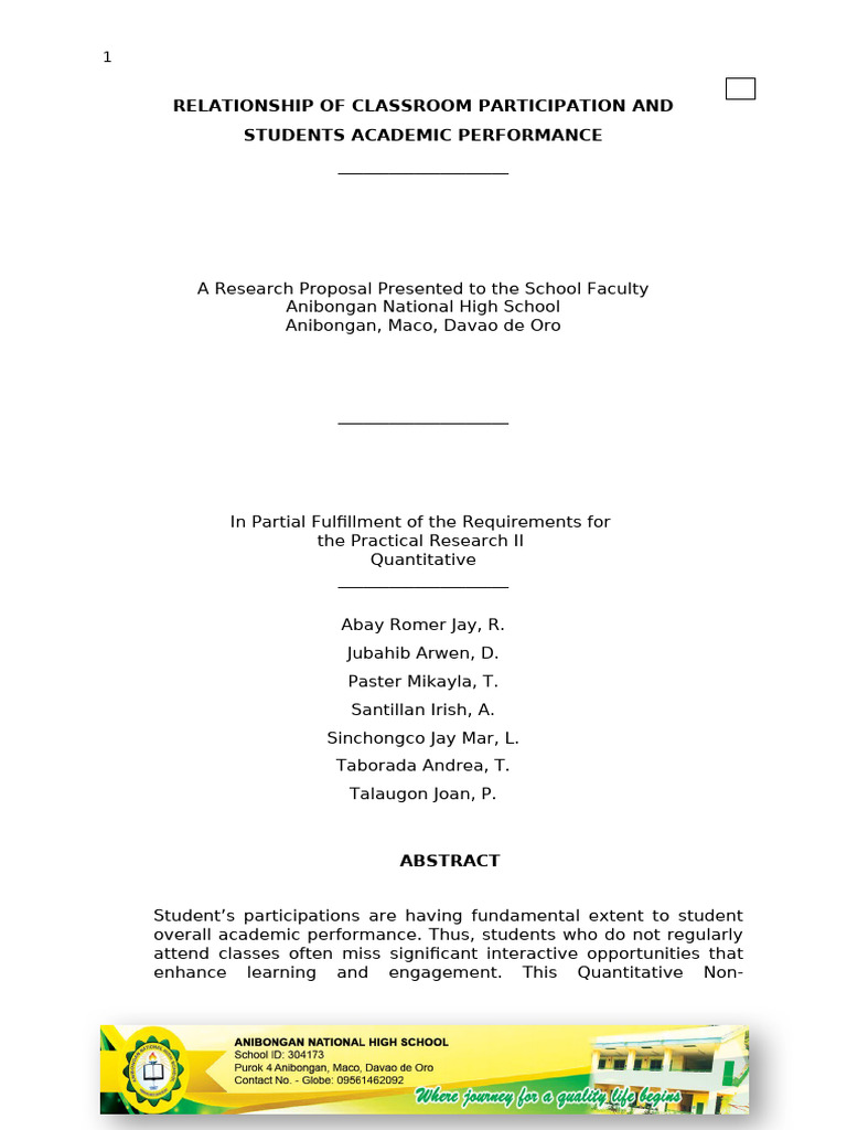 Relationship of Classroom Participation and Students Academic ...