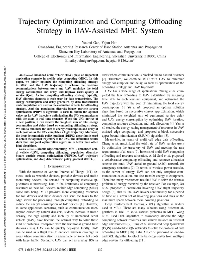 Trajectory Optimization and Computing Offloading Strategy in UAV-Assisted MEC System | PDF ...