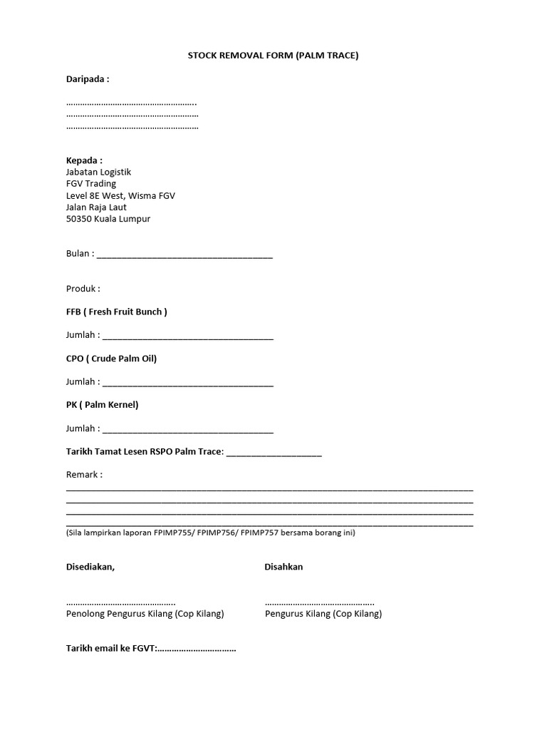 Stock Removal Form - New | PDF