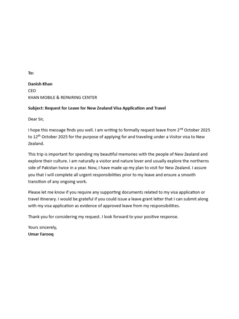 Leave Application of Umar Farooq | PDF