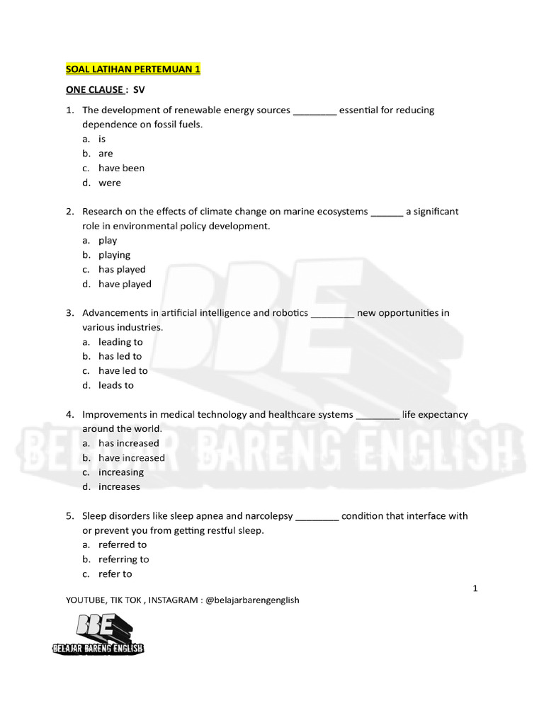 Soal Latihan Pertemuan 1 - Tbi Bumn 2025 Belajar Bareng English Bbe Batch 3 | PDF