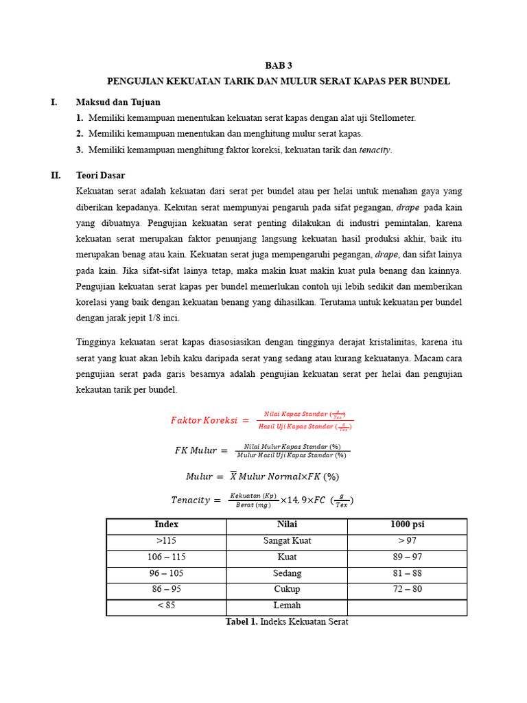 Uji Kekuatan dan Mulur Serat Kapas | PDF