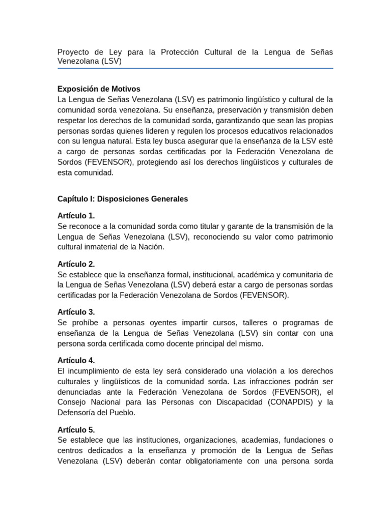 Proyecto Ley Proteccion LSV Venezuela Final | PDF
