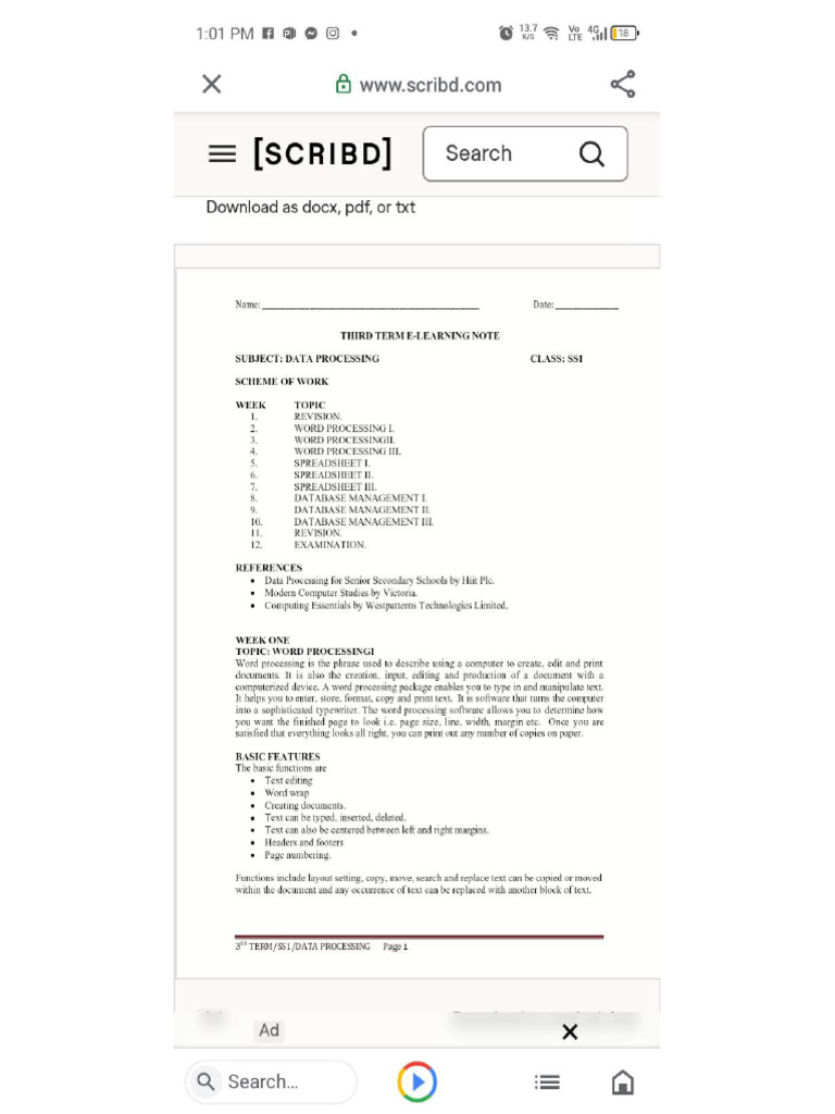 Data Processing Textbook Ss1 | PDF