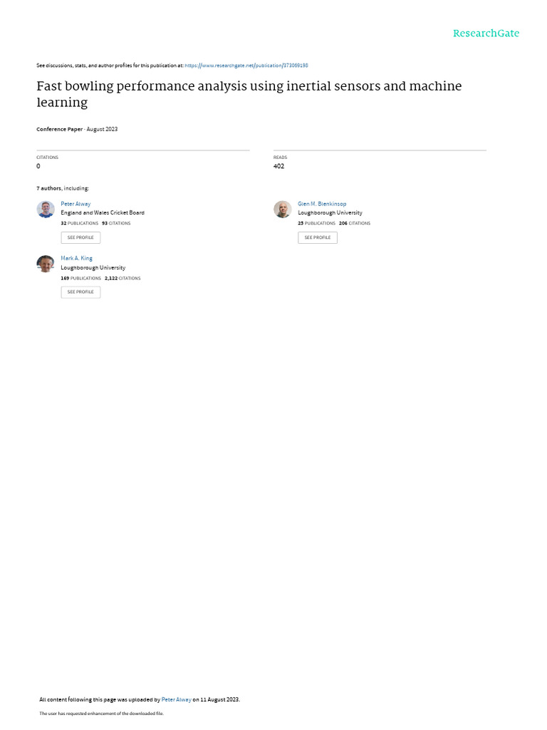 Fast Bowling Performance Analysis Using Inertial Sensors and Machine Learning | PDF | Support ...