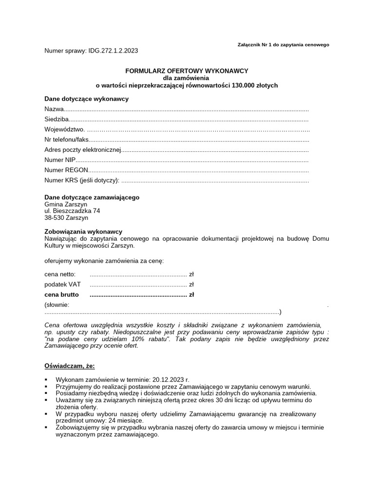 Formularz Oferty - Zal. NR 1 | PDF