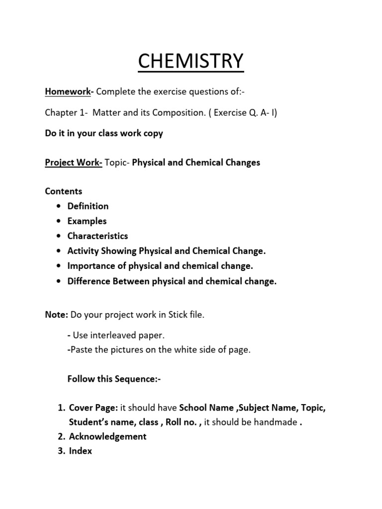 Chemistry Holiday Homework Class 7 | PDF