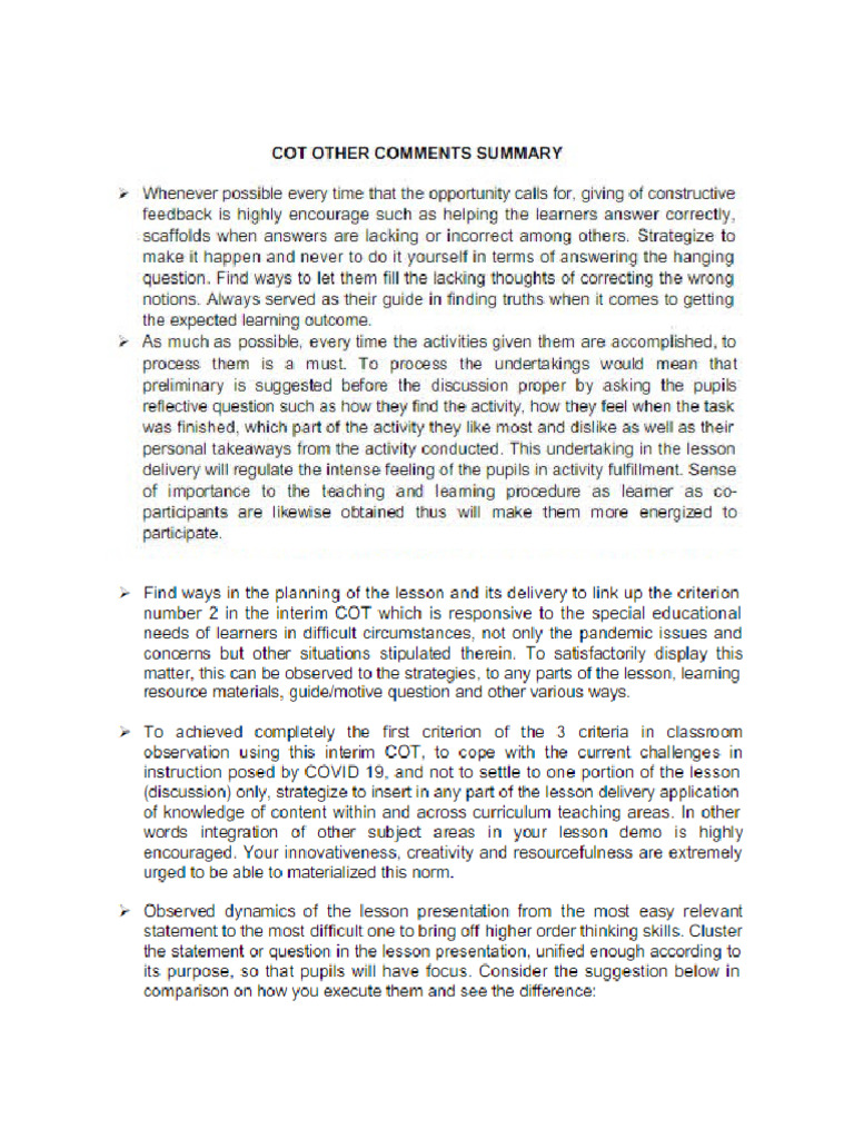 Cot Comments | PDF