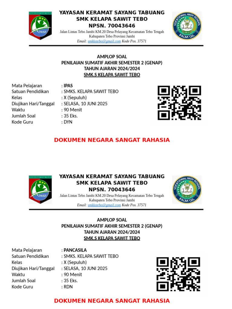 Perlengkapan Map Ujian | PDF