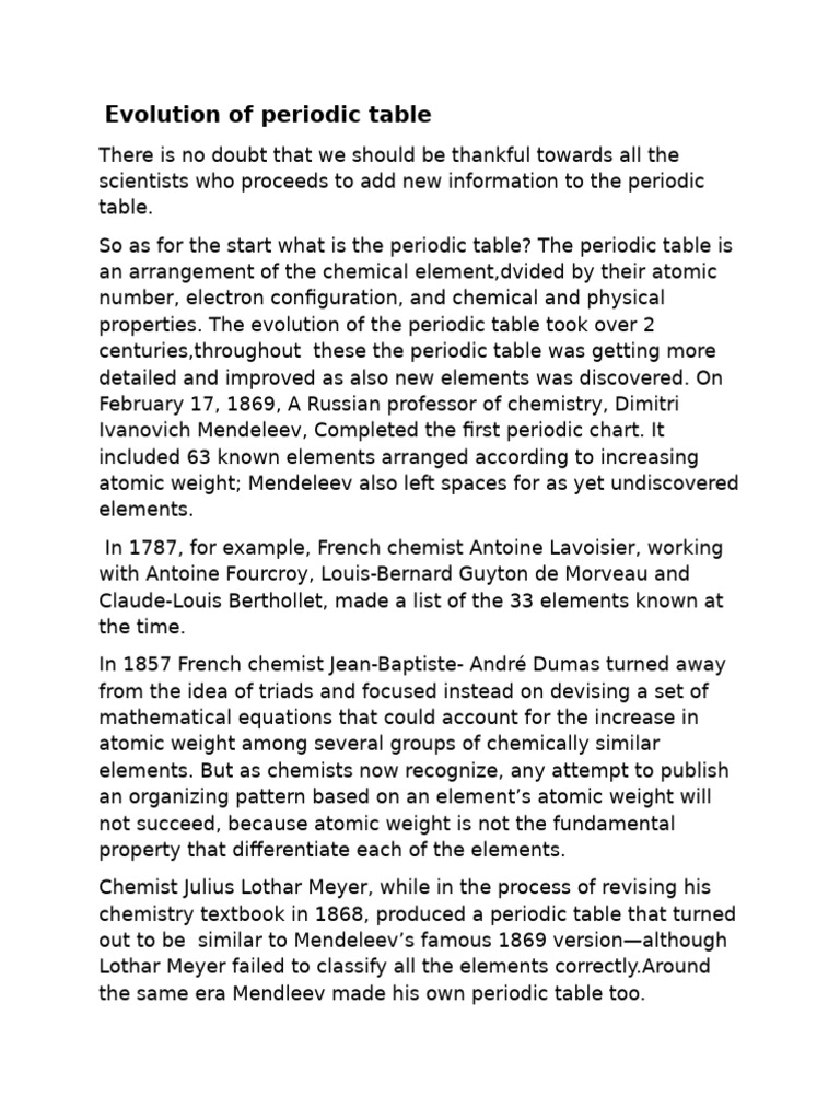 Evolution of Periodic Table | PDF | Periodic Table | Chemistry