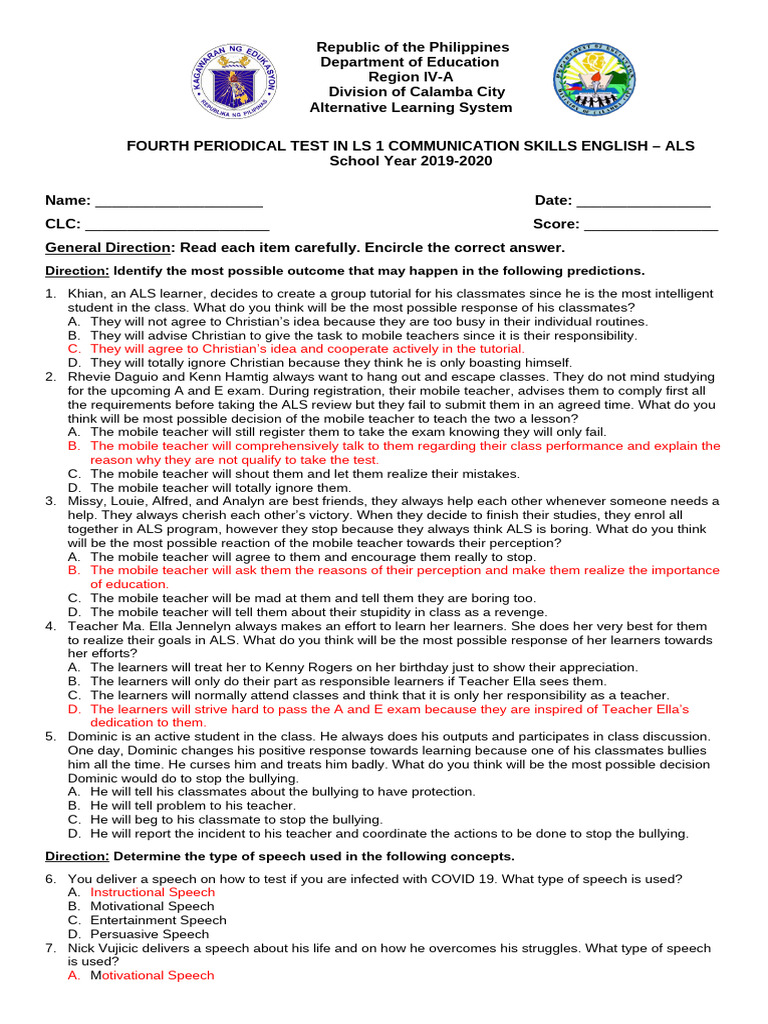 4th Quarter Test-LS1-ENGLISH-ALS | PDF | Electronic Cigarette ...