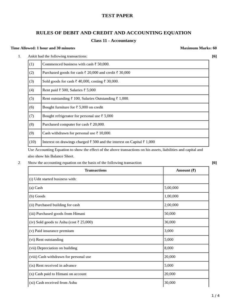 G11 Worksheet On Accounting Equation and Rules of Debit and Credit 2025 ...