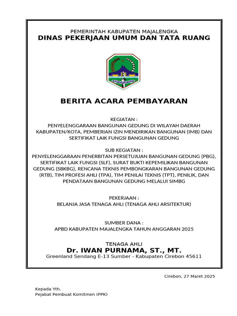 Contoh BA Pembayaran | PDF