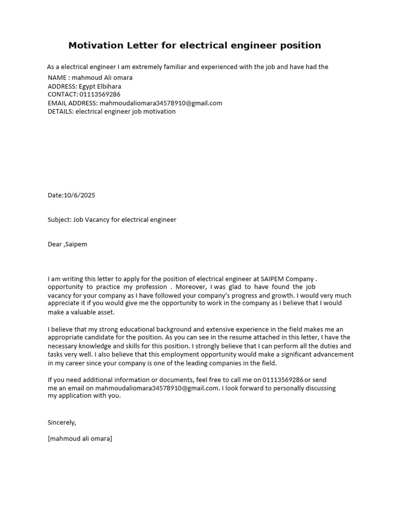 Motivation Letter For Job Application | PDF