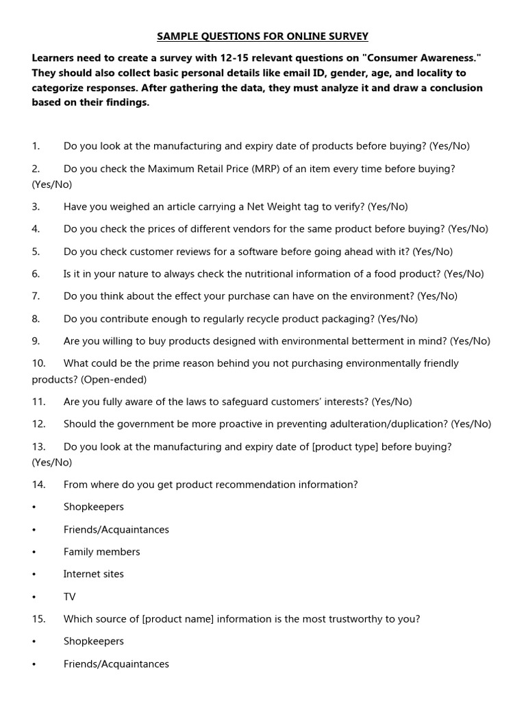 Consumer Awareness Survey Questions | PDF | Brand | Business