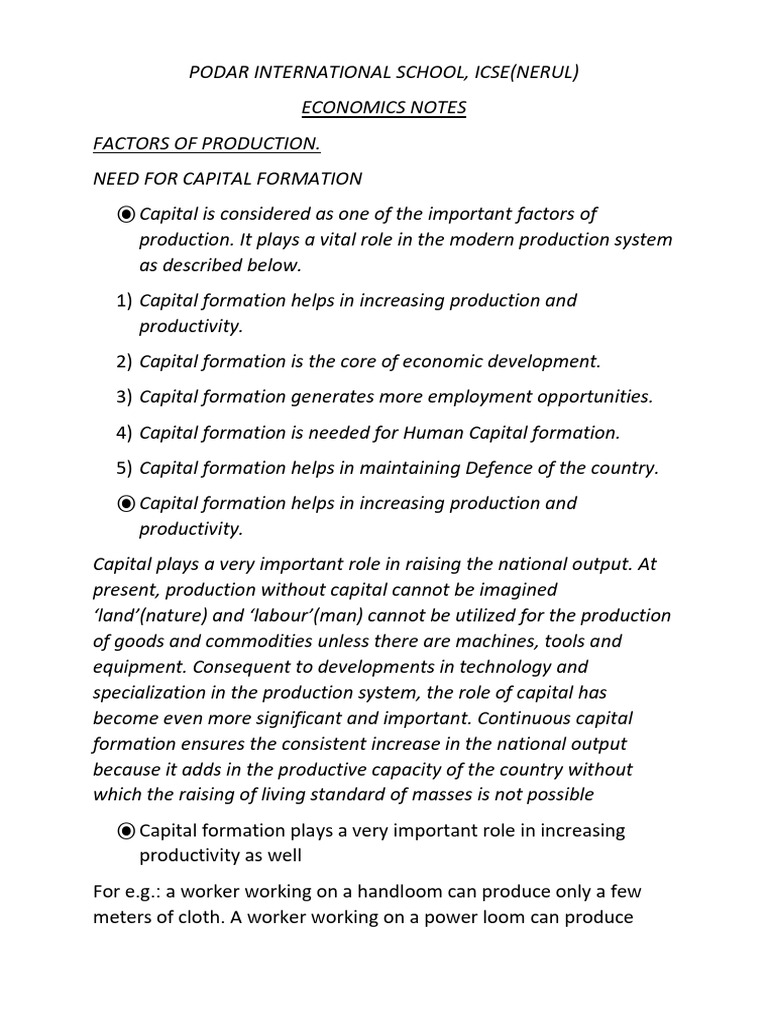 Economics Notes Chpater - 1 | PDF | Labour Economics | Capital (Economics)