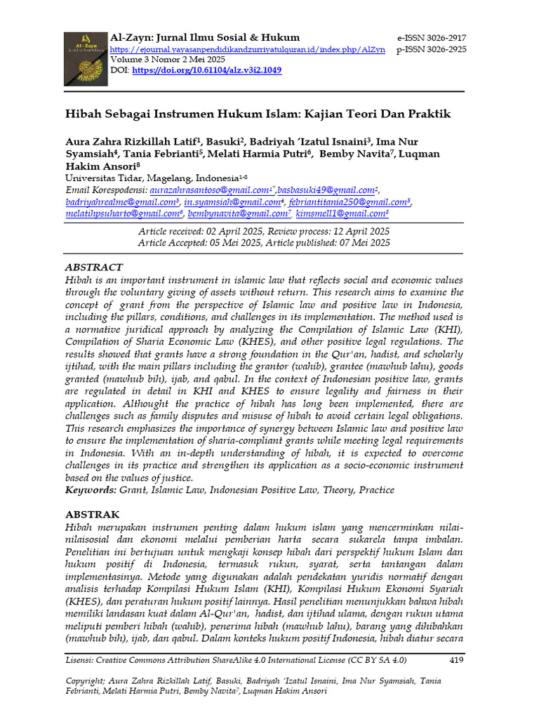 Hibah dalam Hukum Islam dan Positif Indonesia | PDF