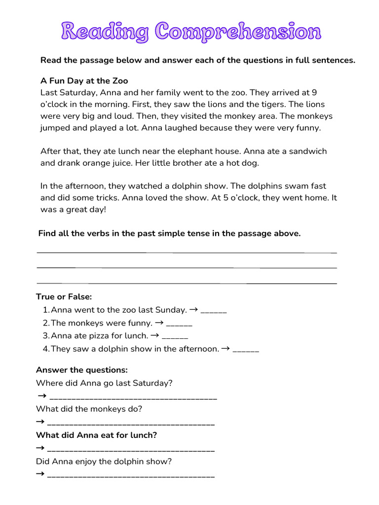Zoo Visit: Past Simple Comprehension | PDF