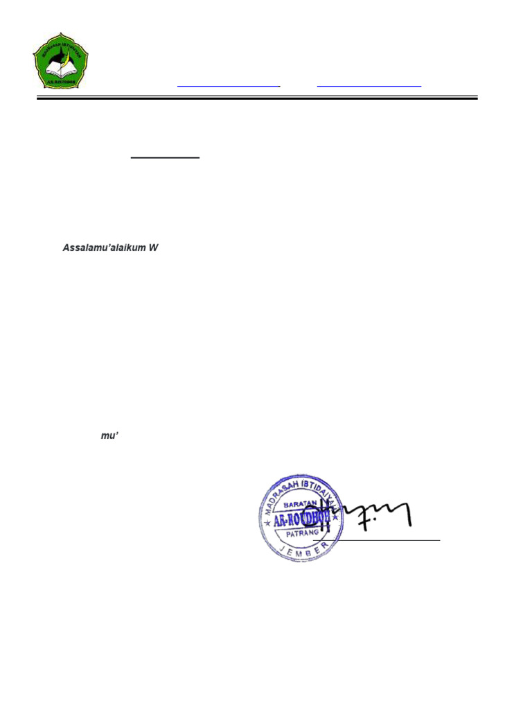 Pemberitahuan KBM MI Ar-Roudhoh Jember | PDF