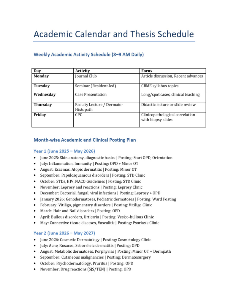 DNB Dermatology Academic Calendar | PDF | Dermatitis | Dermatology