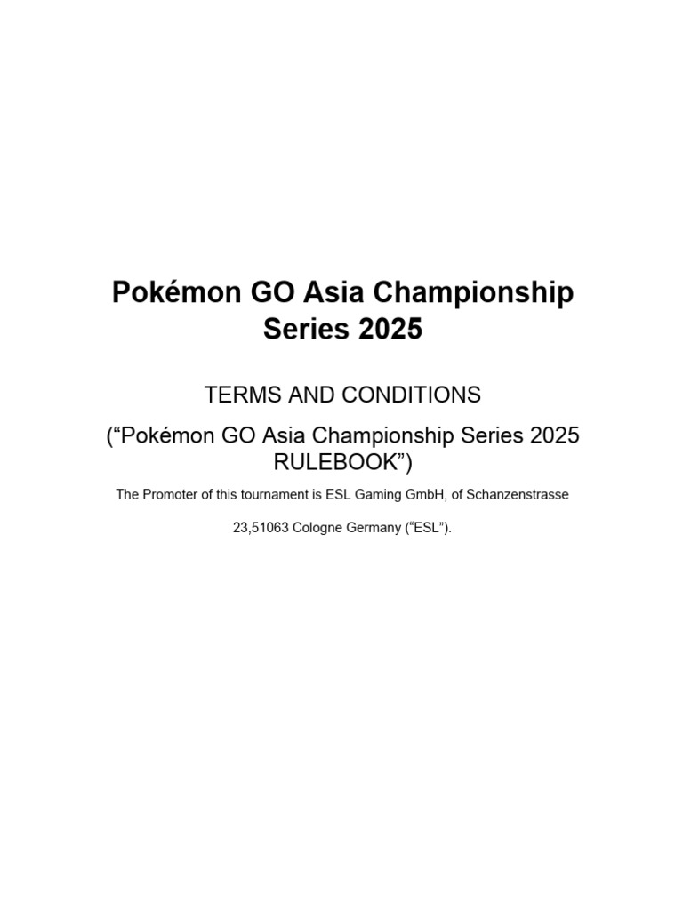 Rulebook The Pokemon GO Asia Championship Series 2025 | PDF