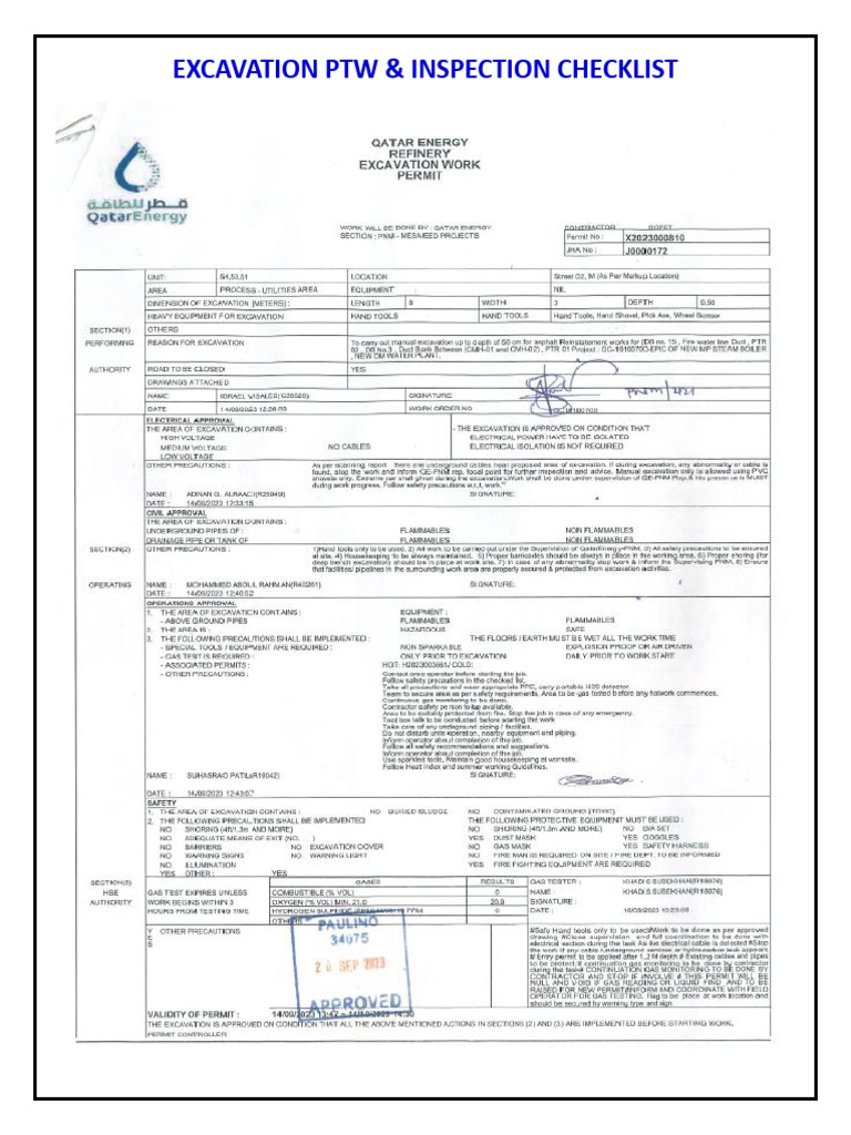 d5 - Excavation PTW and Inspection Checklist | PDF