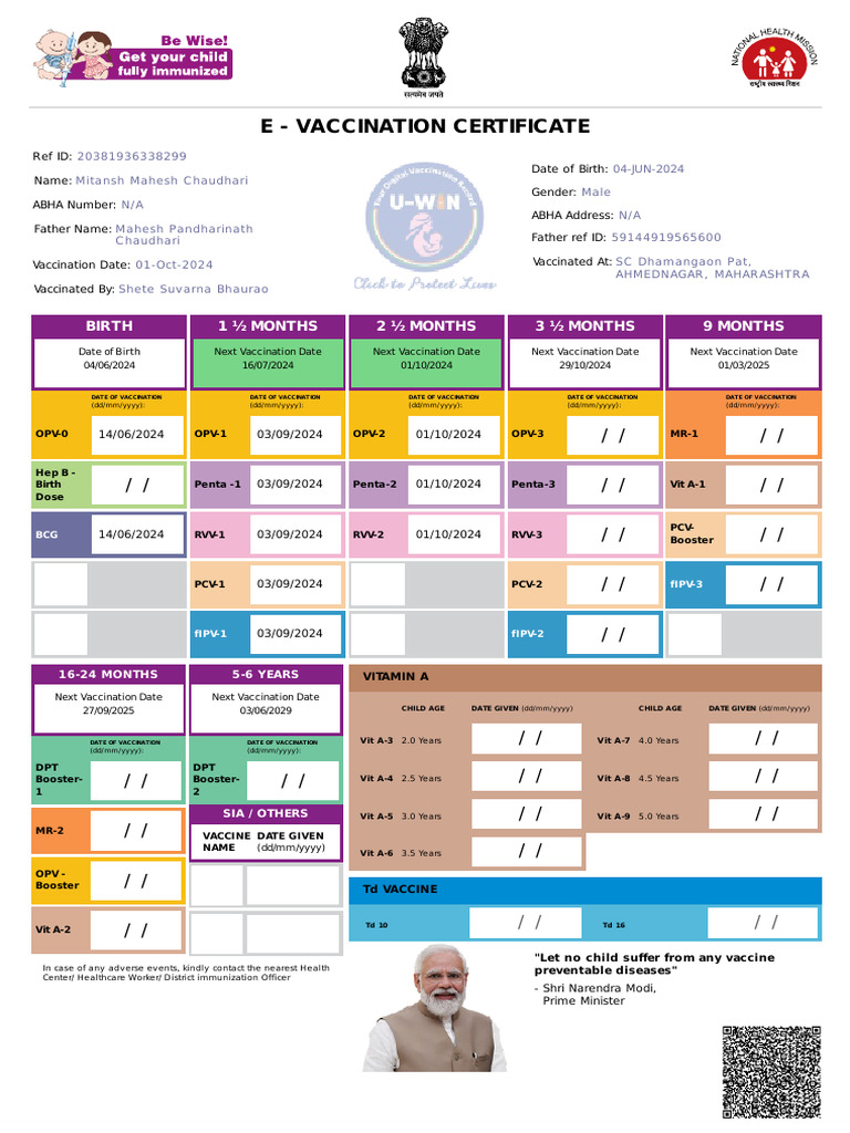 MCP Card Vaccination Certificate | PDF | Vaccination | Drugs