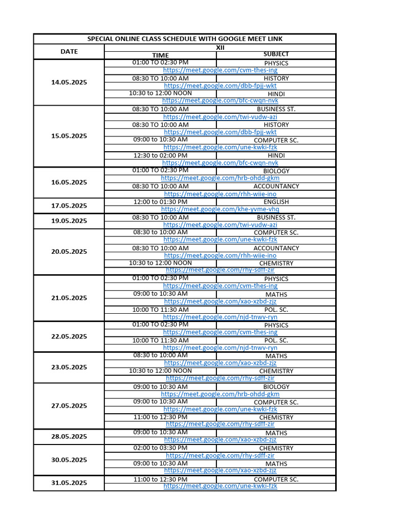 Online Class Schedule with Links | PDF