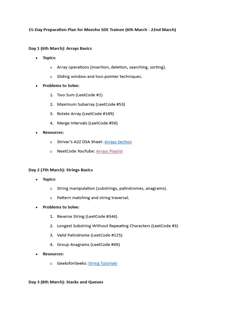 Meesho SDE Trainee Preparation | PDF | Algorithms And Data Structures | Algorithms