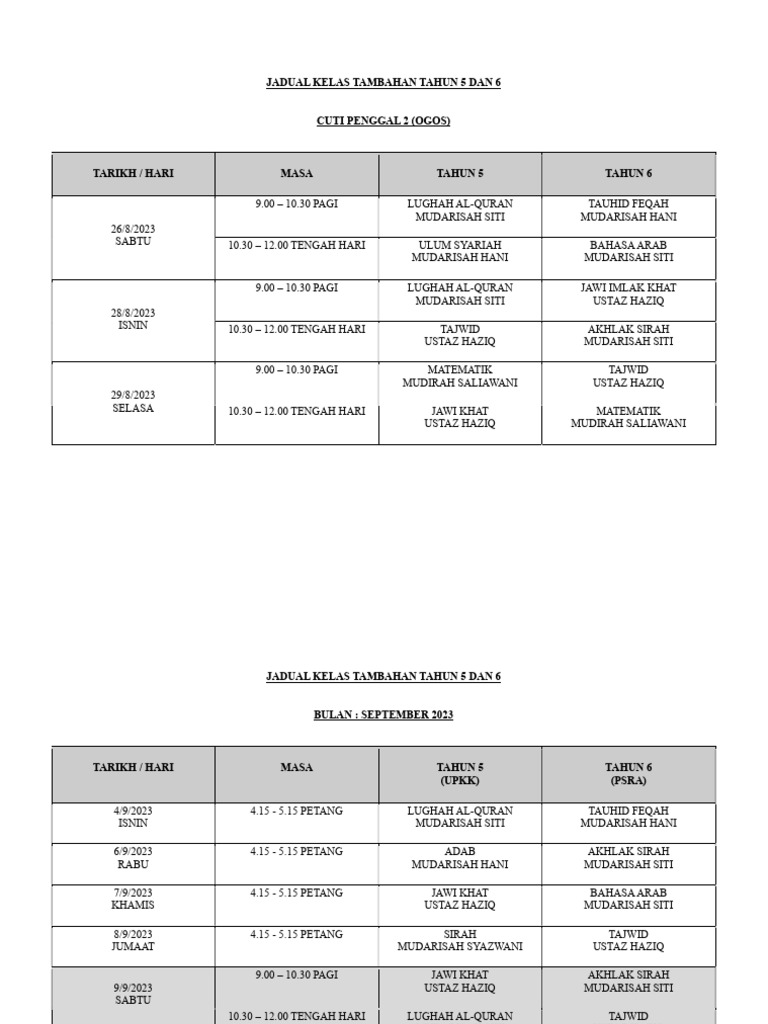 Kelas Tambahan Sept Okt | PDF