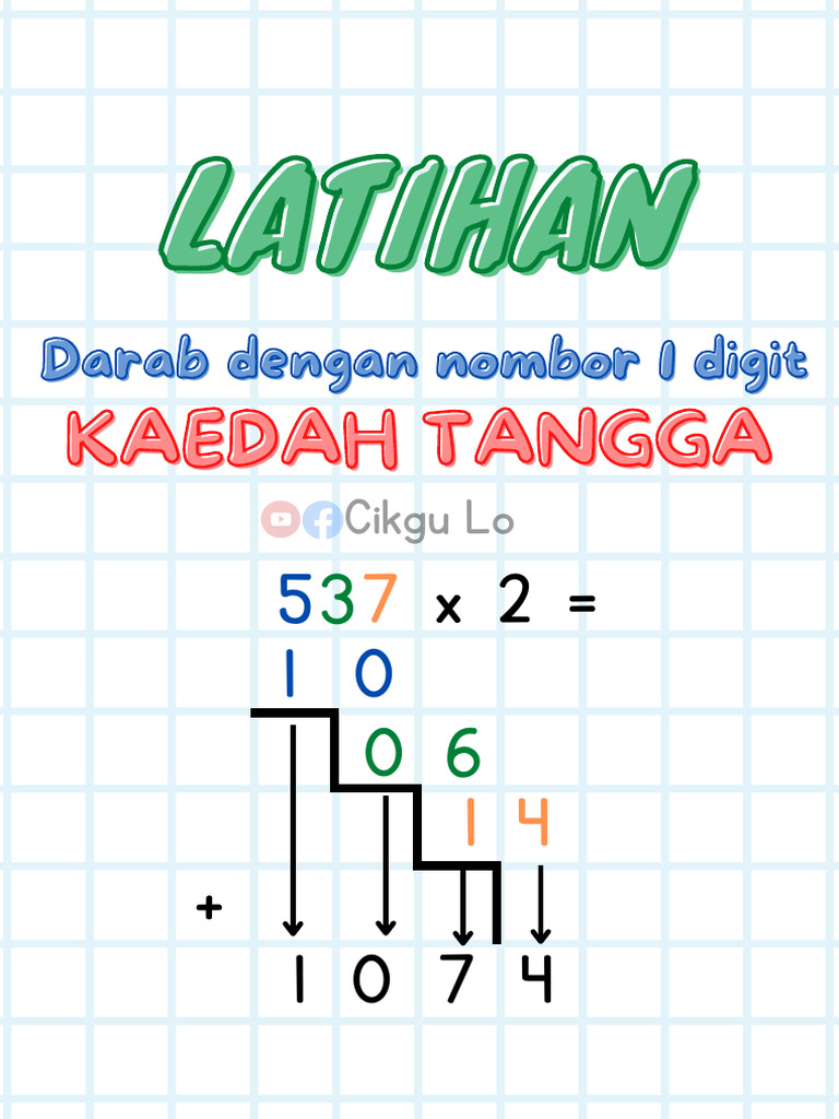 Latihan Darab Nombor Dengan Nombor 1 Digit Kaedah Tangga | PDF