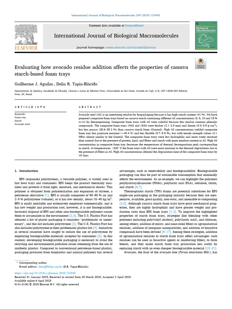 Avocado Residue in Cassava Foam Trays | PDF | Polystyrene | Biodegradation