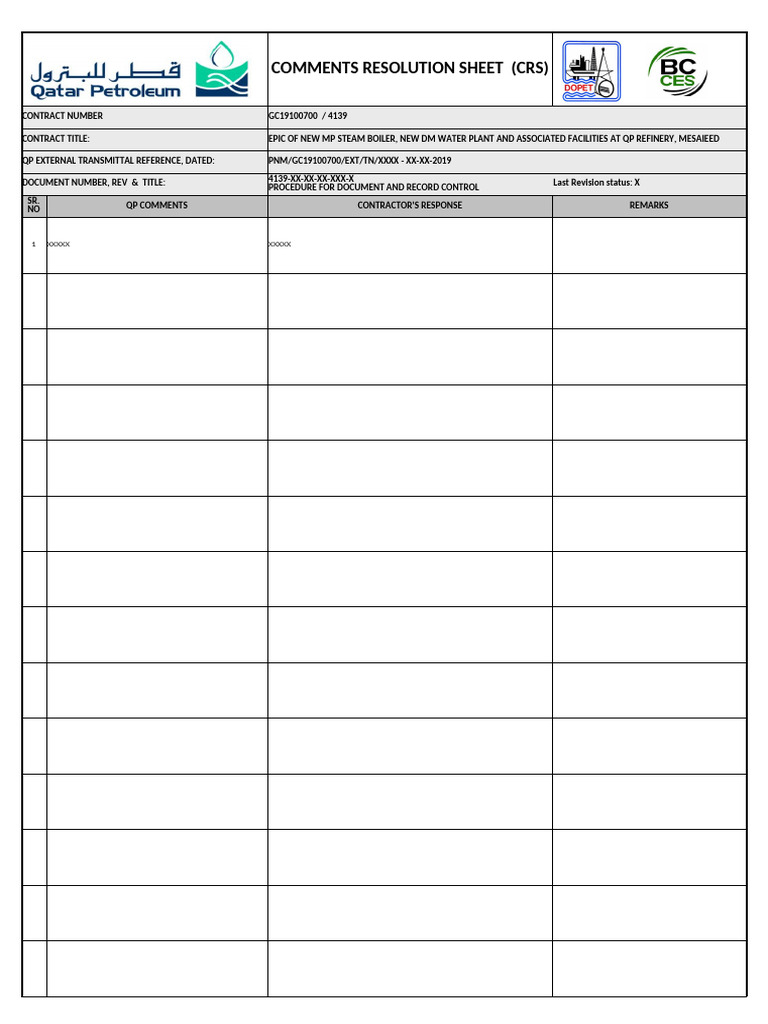 4139 Comments Resolution Sheet (CRS) | PDF