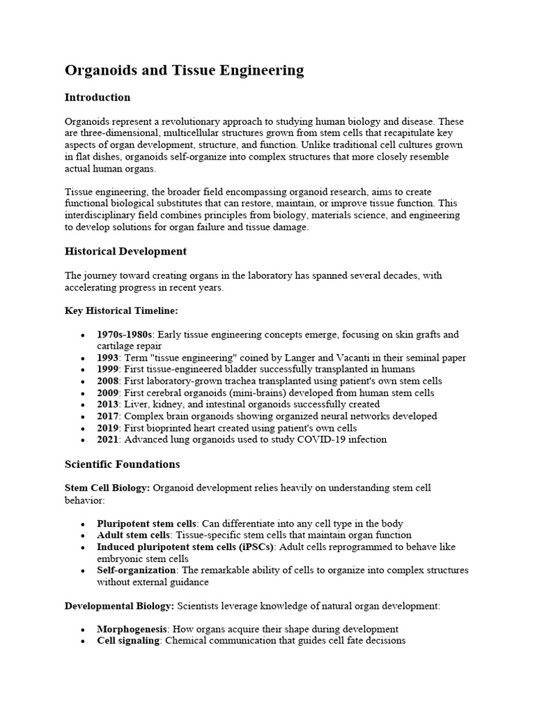 Organoids and Tissue Engineering | PDF | Tissue Engineering | Stem Cell
