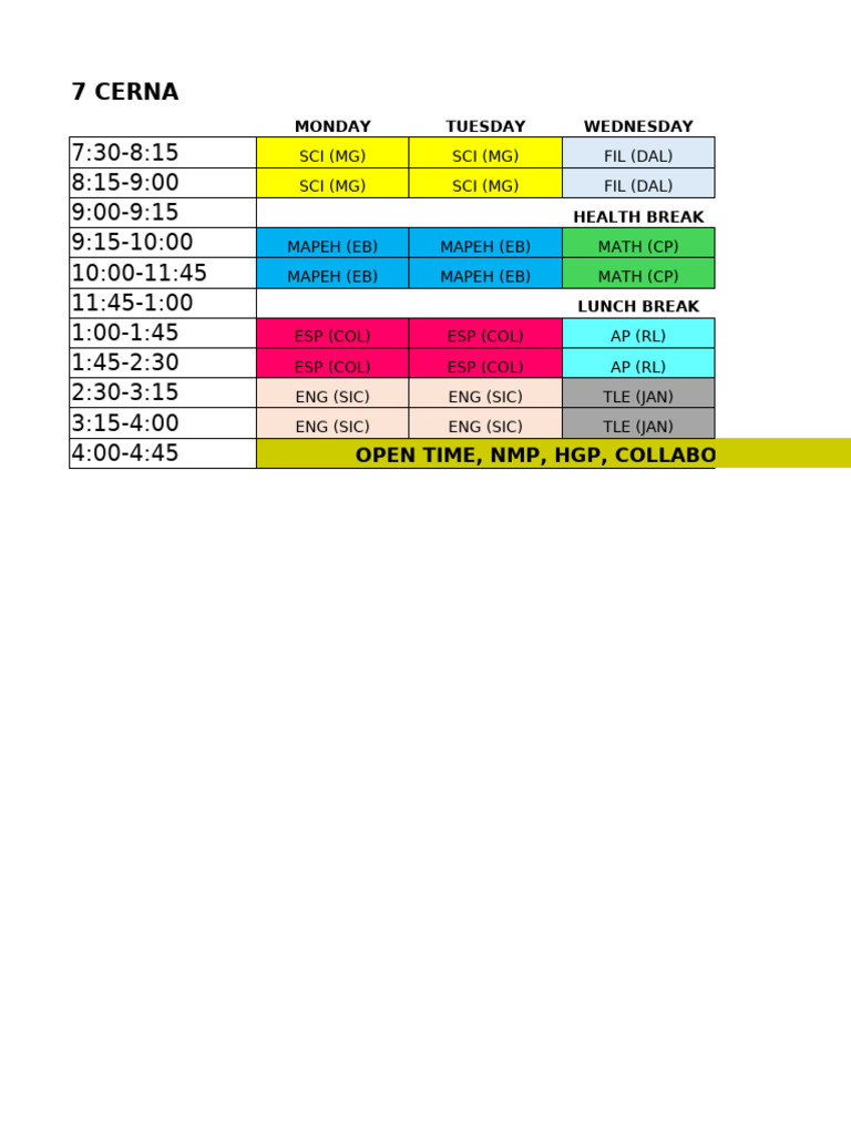 Class Program of Grade 10 Collado | PDF