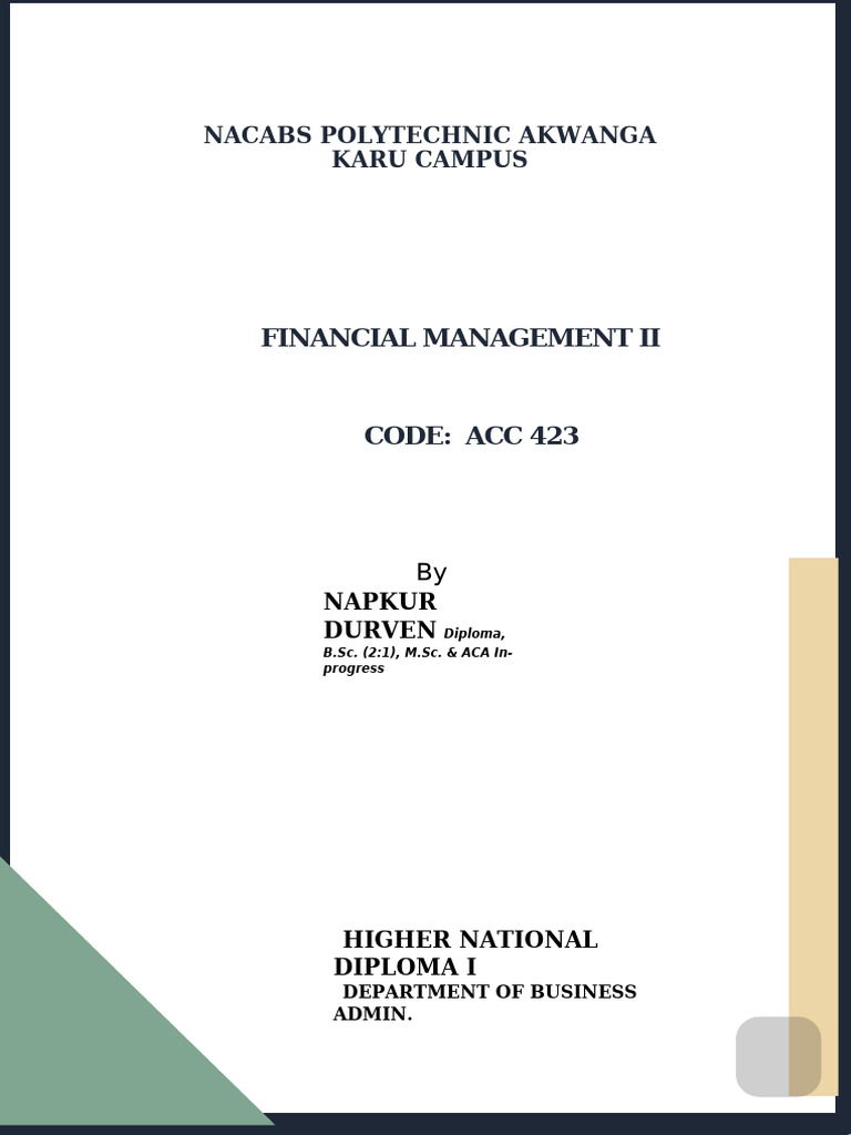 Cover Page - Financial Management II Acc423 | PDF