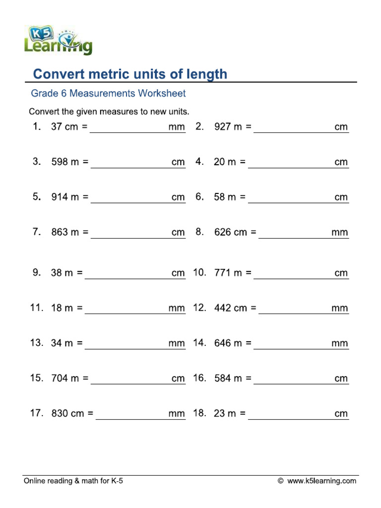Grade 6 Conversion Metric Length A | PDF