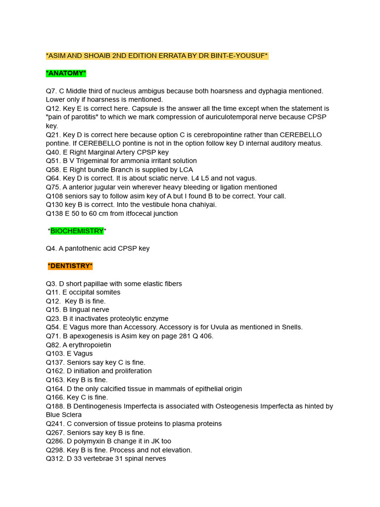 JK and Asim Errata by DR Bint-e-Yousuf From Fcps by Dr. Khubaib Group | PDF | Thyroid