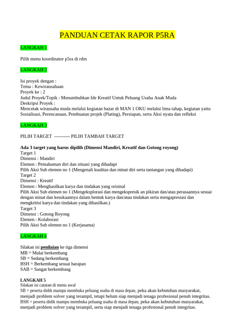 New Panduan Cetak Rapor P5ra Semester Genap | PDF