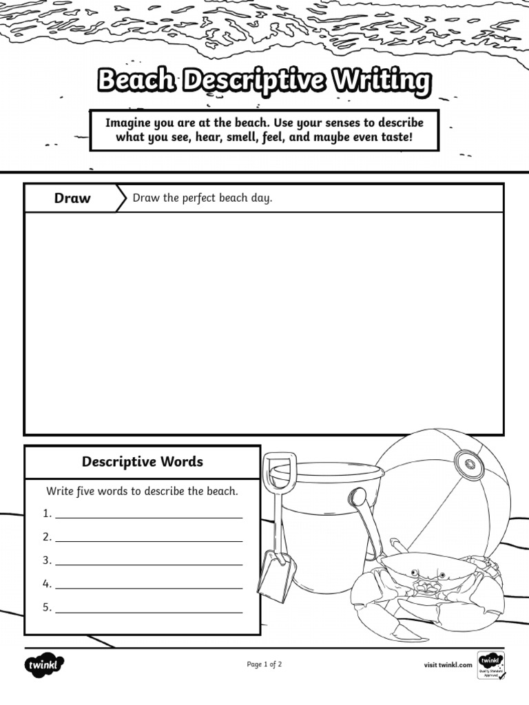 Third Grade Beach Descriptive Writing Worksheet Us e 1748359674 Ver 1 | PDF