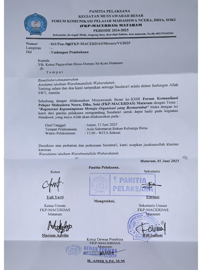 Undangan Mubes FKP Okp-Okp Sebima Dompu | PDF