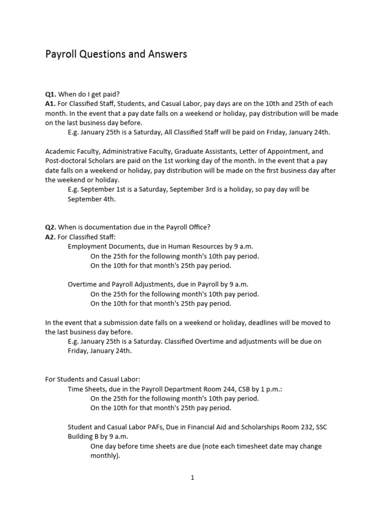 Payroll FAQs for UNLV Employees | PDF | Garnishment | Payroll Tax