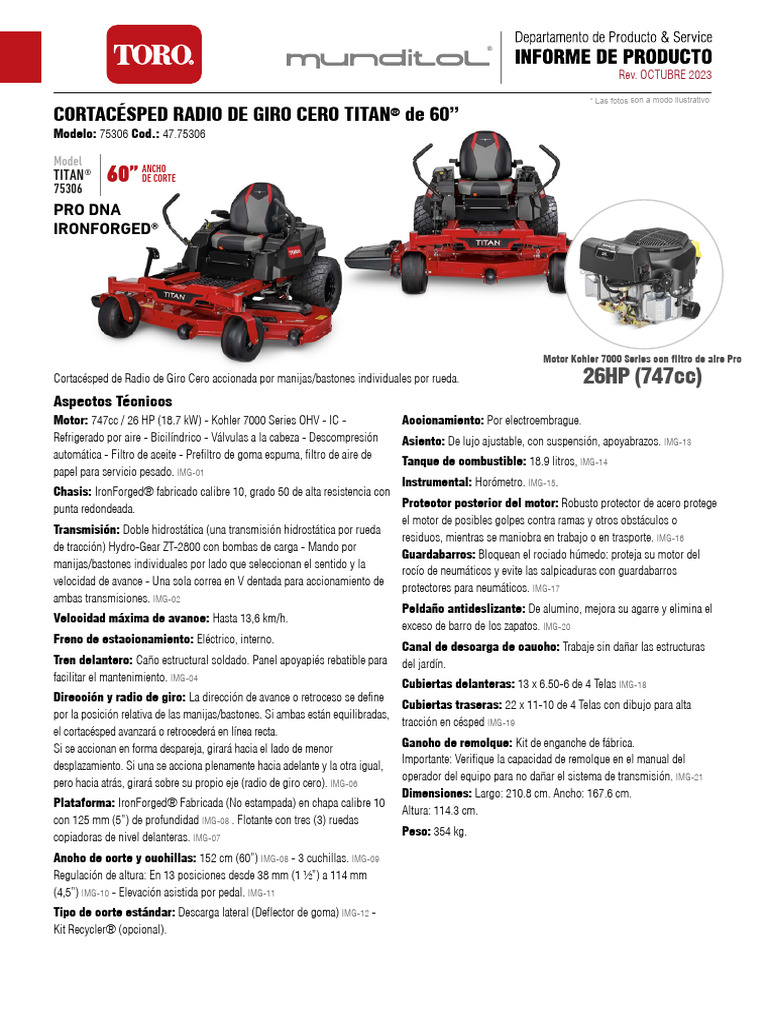 Toro - Titan - Modelo 75306 | PDF | Cortacésped | Estilos de carrocería